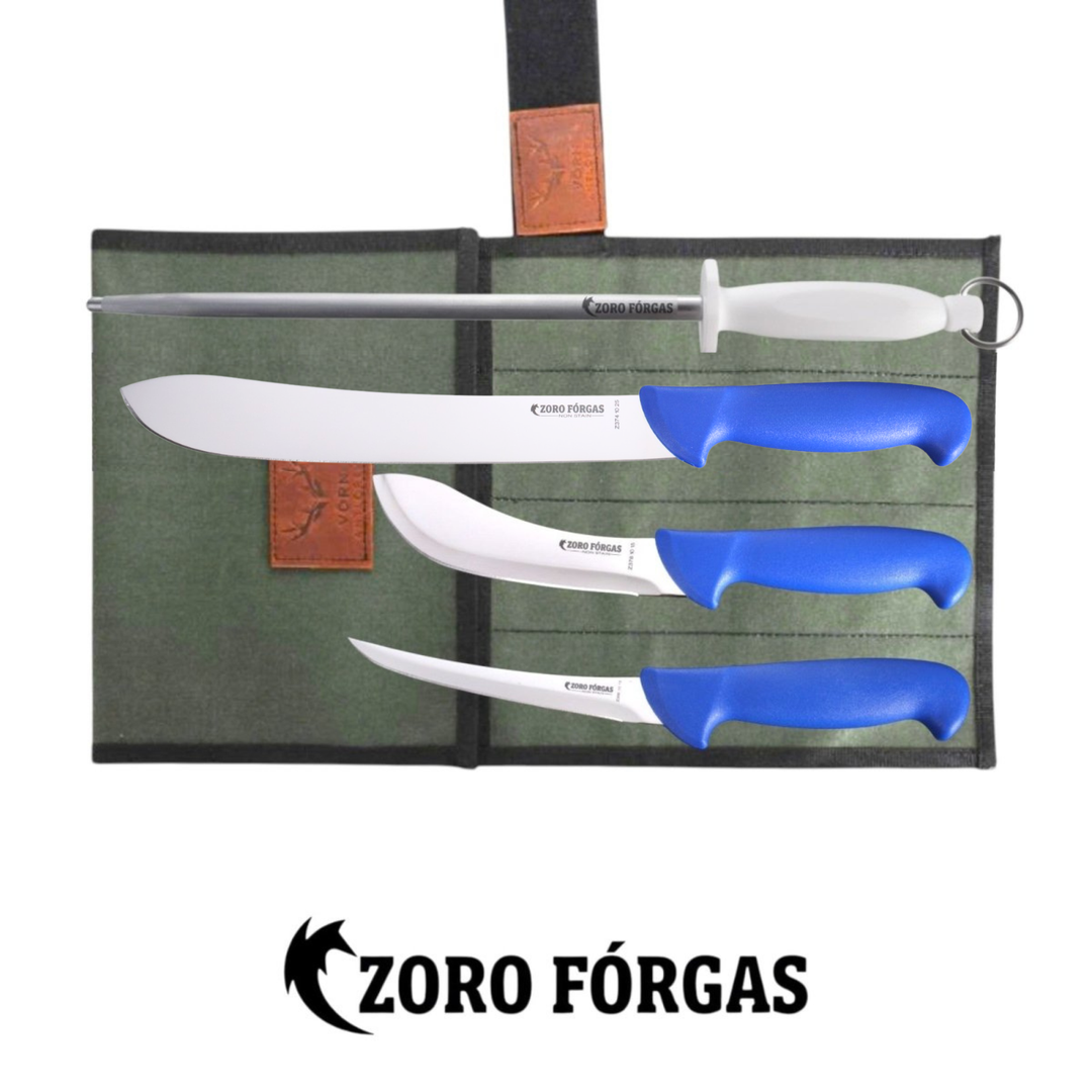 Zoro Forgas 4 Piece Butcher 10" Bullnose Knife Boning Knife Set and 12 ...